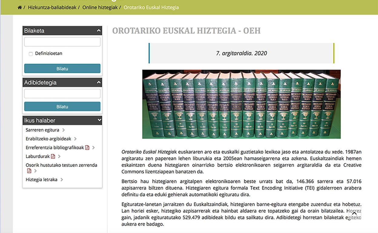 'Orotariko Euskal Hiztegia' eguneratu du Euskaltzaindiak sarean | El Diario Vasco